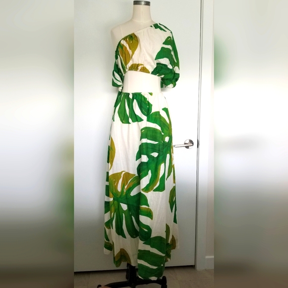 FARM Rio | Dresses | Farm Rio White Monstera One Shoulder Knot Dress ...